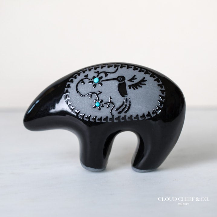 San Juan Pueblo Brenda Correa Black Bear Hummingbird Pottery | Cloud ...