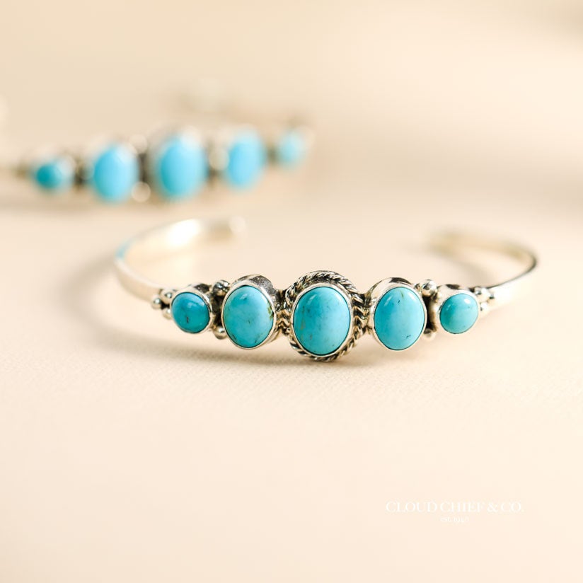 T. Benally Navajo Sterling Blue Oval Turquoise Cuff Bracelet