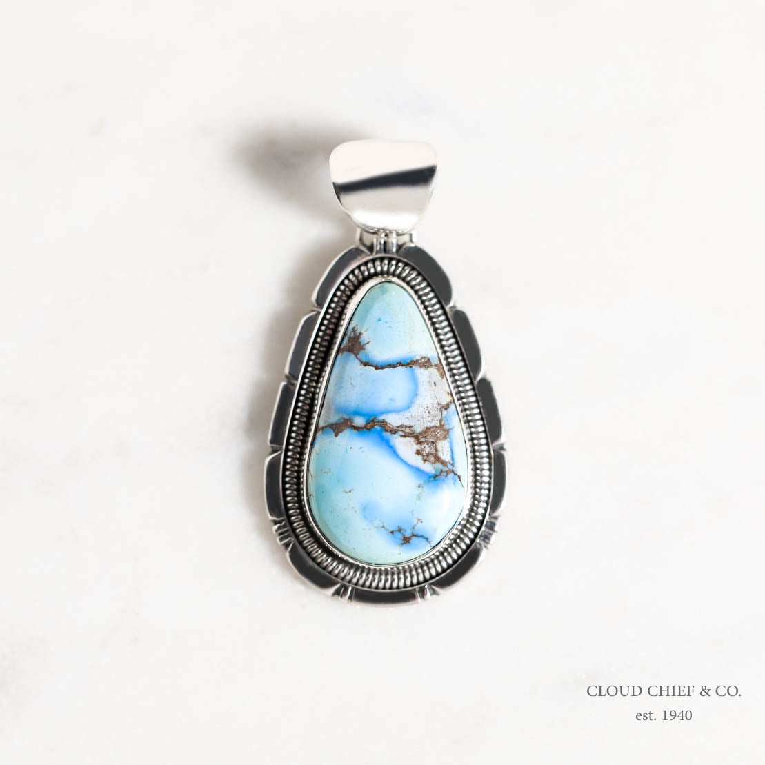 Wydell Billie Navajo Sterling Golden Hill Turquoise Large Pendant | Cloud Chief & Co.